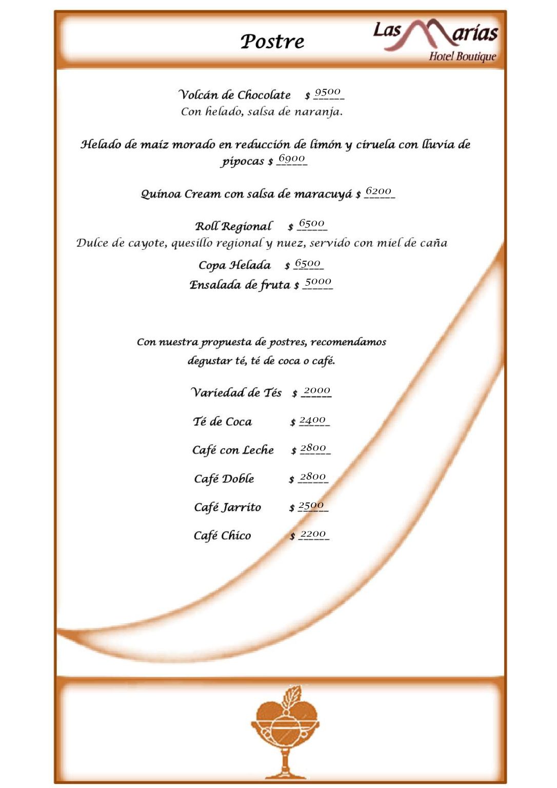 Menú Español – Las Marias